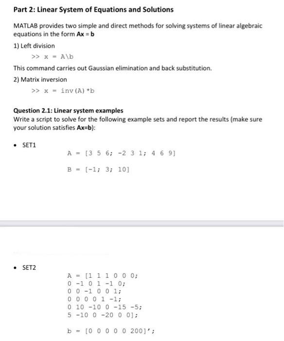 Solved Part 2 Linear System Of Equations And Solutions