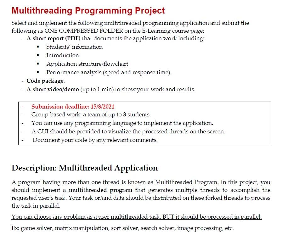 Solved Multithreading Programming Project Select and | Chegg.com