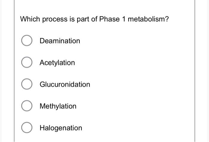 Solved Which process is part of Phase 1 metabolism? | Chegg.com