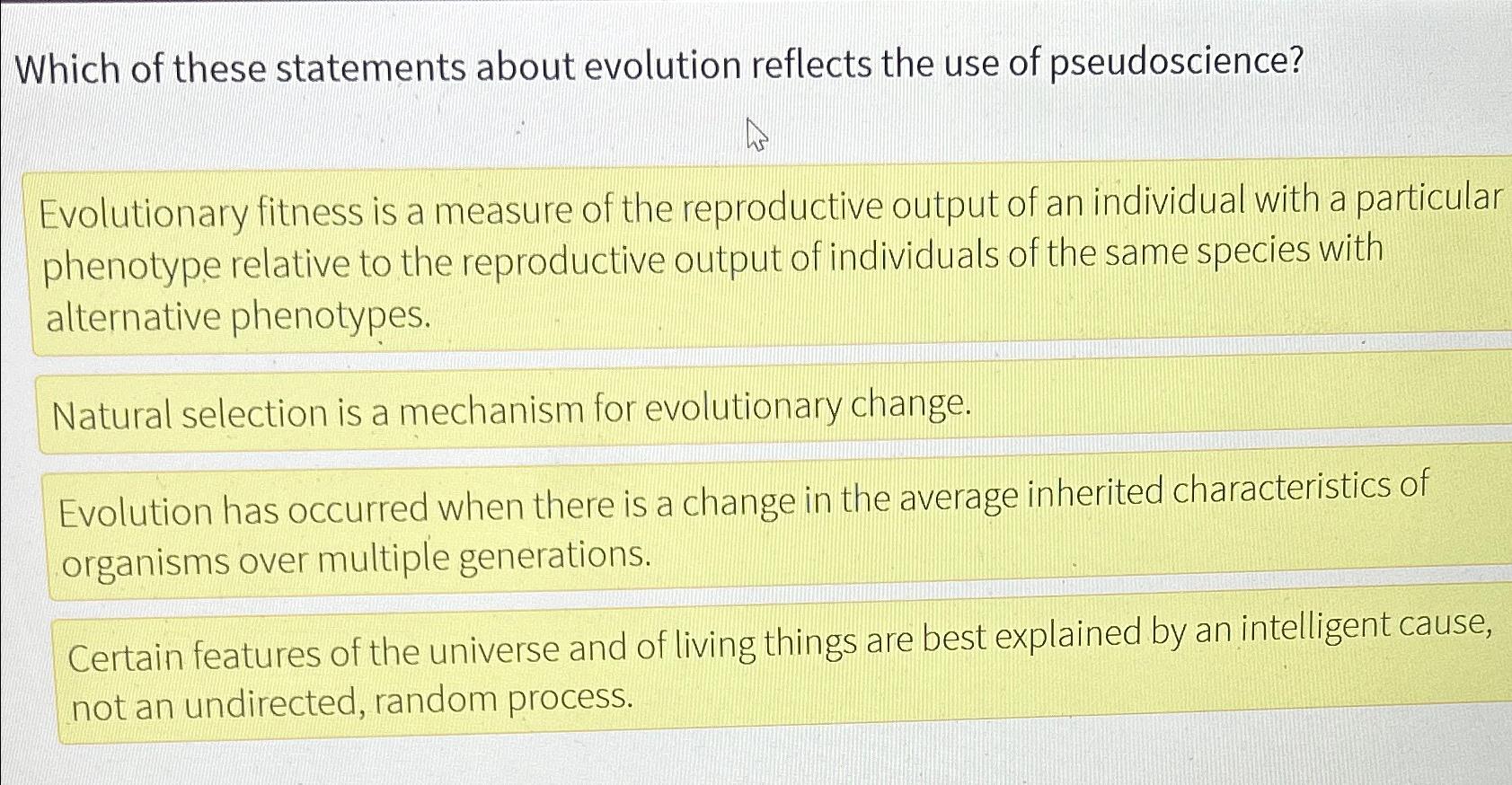 Solved Which of these statements about evolution reflects | Chegg.com