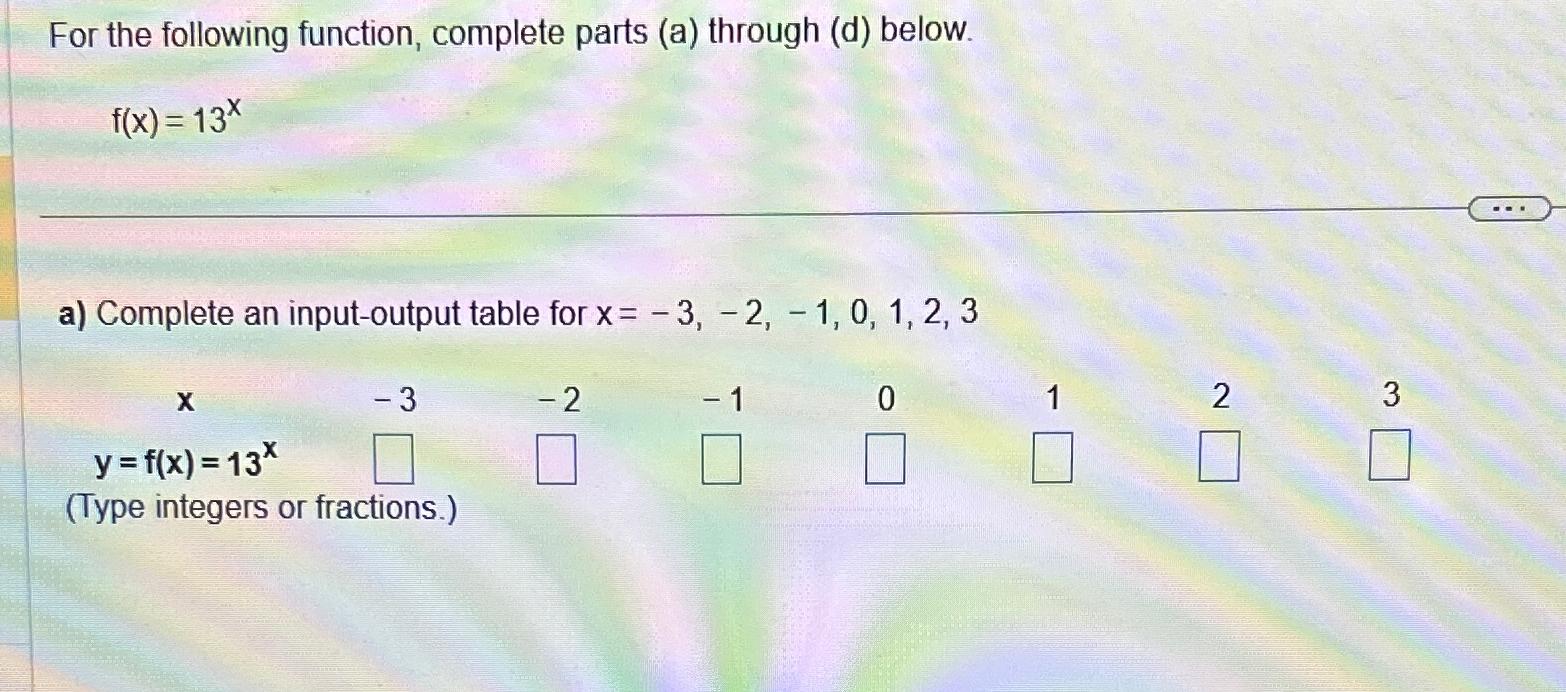 Solved For the following function, complete parts (a) | Chegg.com