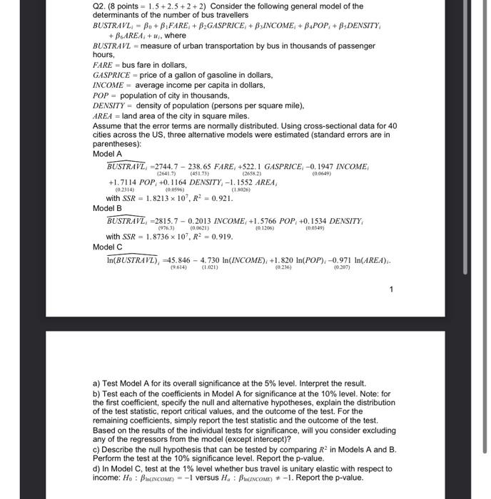 Solved Q2. (8 points =1.5+2.5+2+2) Consider the following | Chegg.com