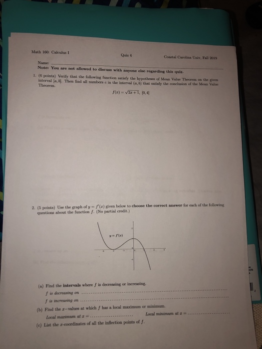 Solved Math 160: Calculus 1 Quix 6 Coastal Carolina Univ, | Chegg.com