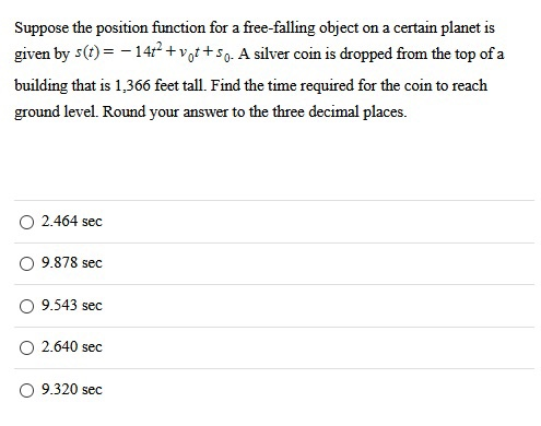 Solved Suppose the position function for a free-falling | Chegg.com