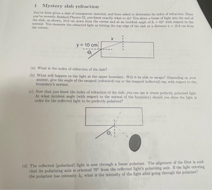 1 Mystery slab refraction You've been given a slab of | Chegg.com