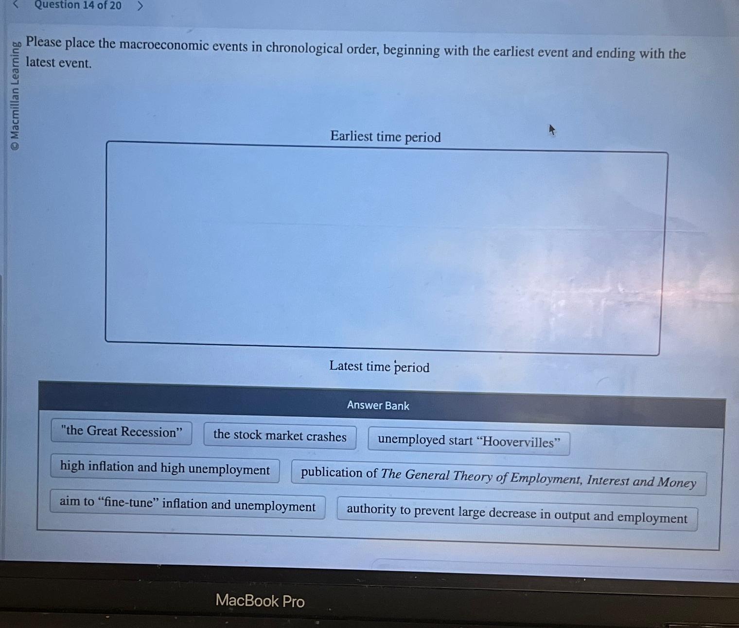 Solved Question 14 ﻿of 20Please place the macroeconomic | Chegg.com