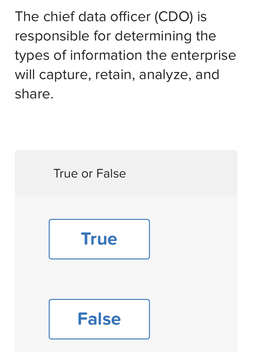Solved The chief data officer (CDO) ﻿is responsible for | Chegg.com