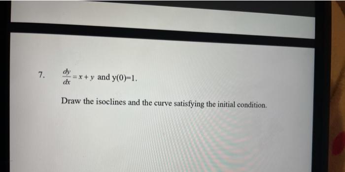 Solved 7. dy dx = x+y and y(0-1. Draw the isoclines and the | Chegg.com Solved 7. dy dx = x+y and y(0-1. Draw the isoclines and the | Chegg.com