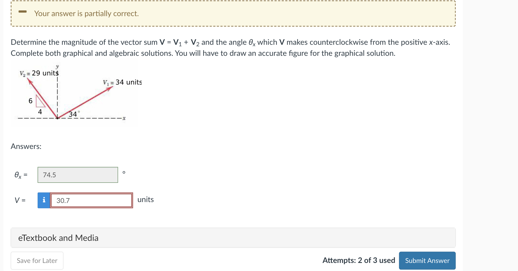 Solved Determine the magnitude of the vector sum V=V1+V2 | Chegg.com