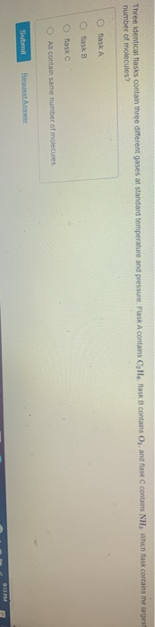 Solved Three identical flasks contain three different gases | Chegg.com