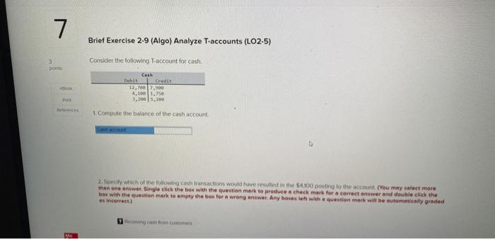 Brief Exercise 2.9 (Algo) Analyze T-accounts (LO2.5) | Chegg.com