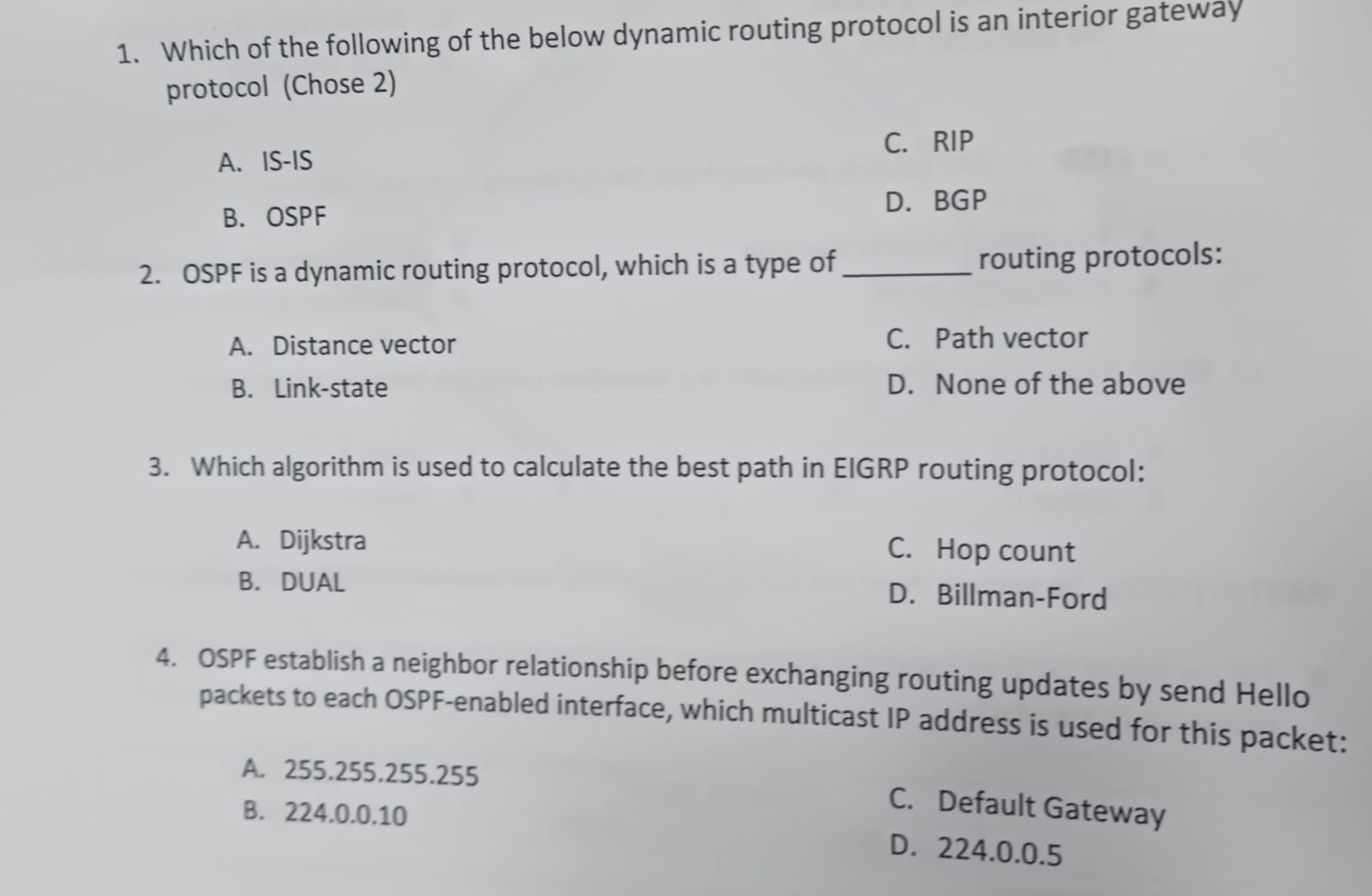 Solved Which of the following of the below dynamic routing | Chegg.com