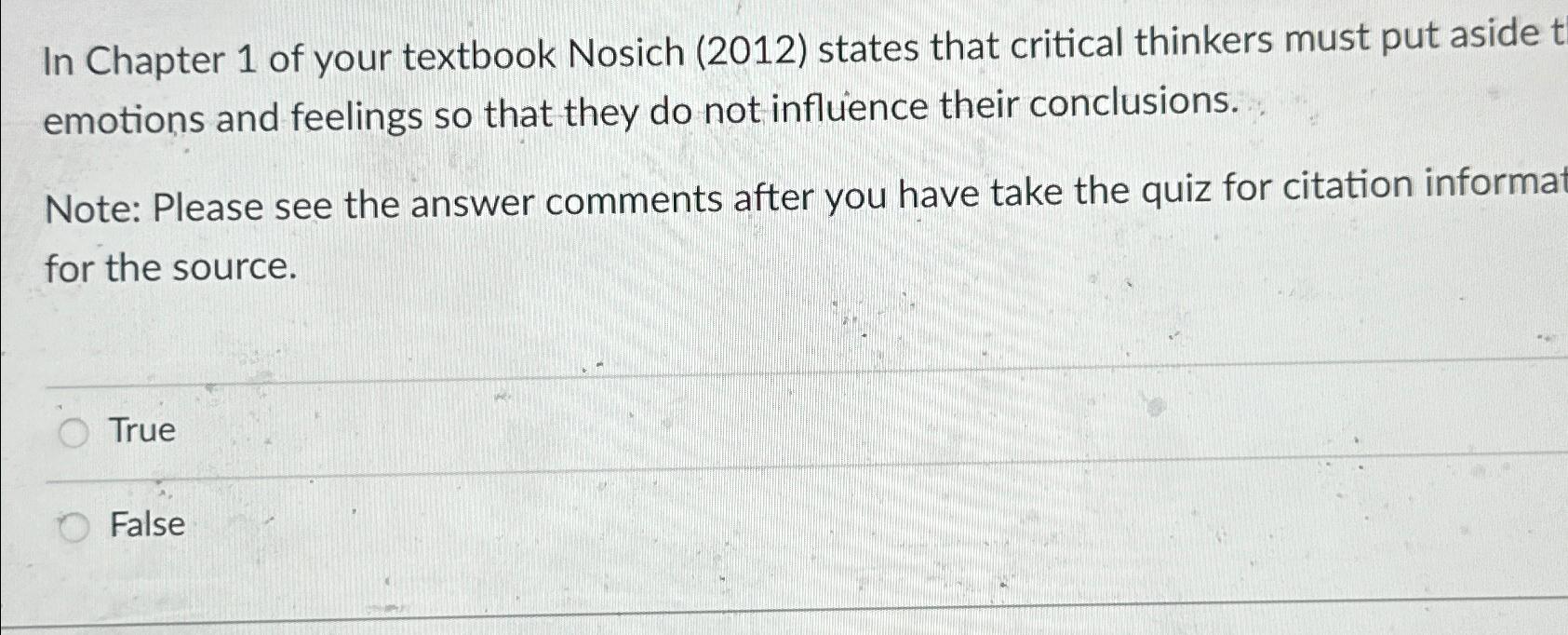 Solved In Chapter 1 ﻿of your textbook Nosich (2012) ﻿states | Chegg.com