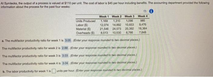 Solved At Symtecks, the output of a process is valued at | Chegg.com