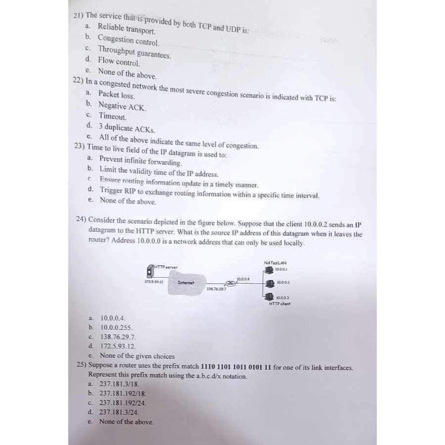 Solved The service that is provided by both TCP and UDP | Chegg.com