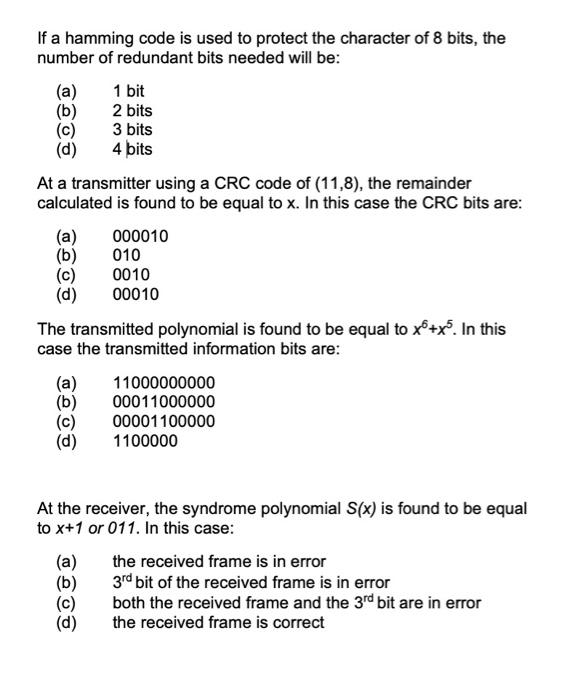 Solved Using odd parity in Longitudinal Redundancy Check | Chegg.com