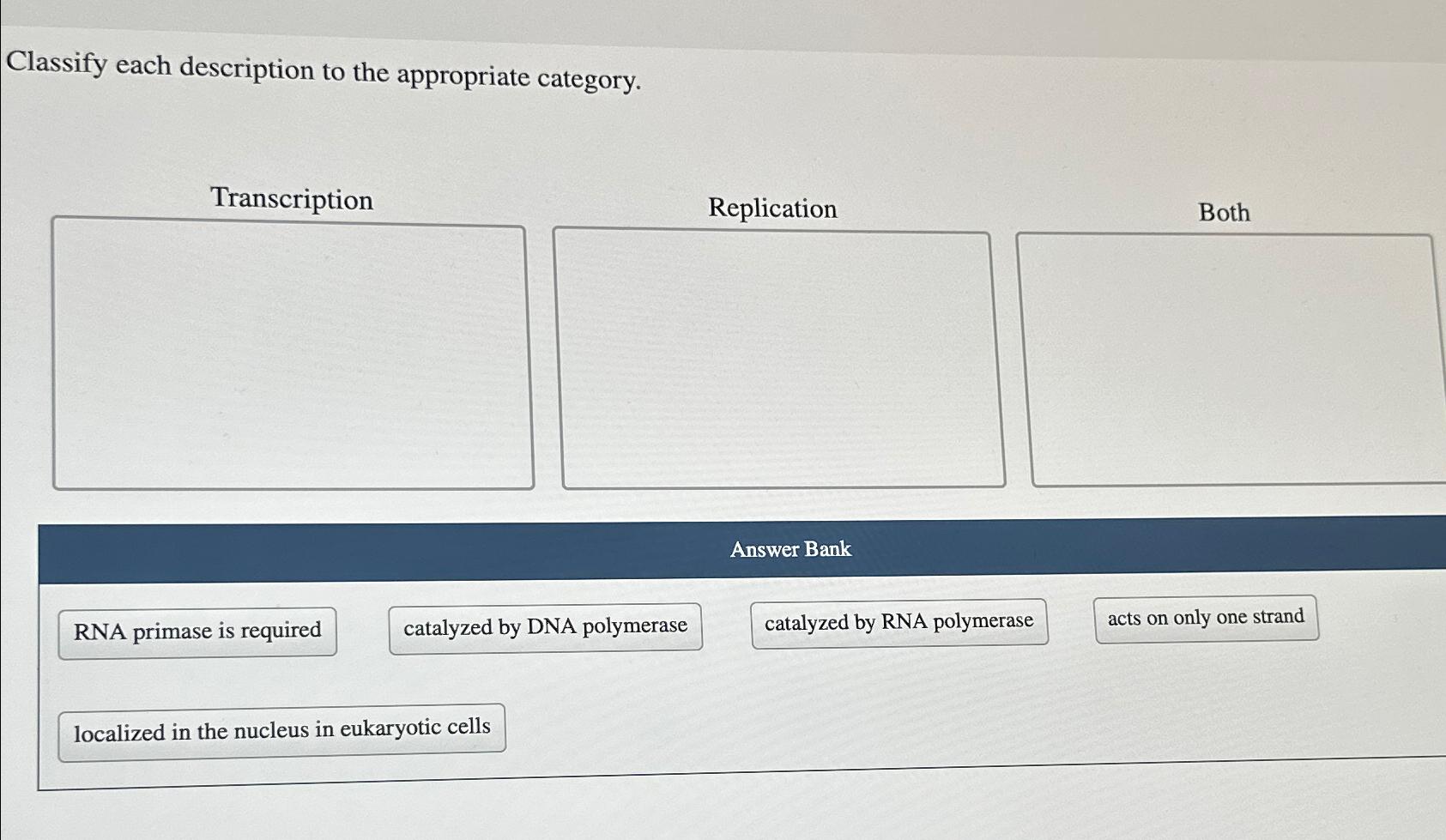 Solved Classify each description to the appropriate | Chegg.com