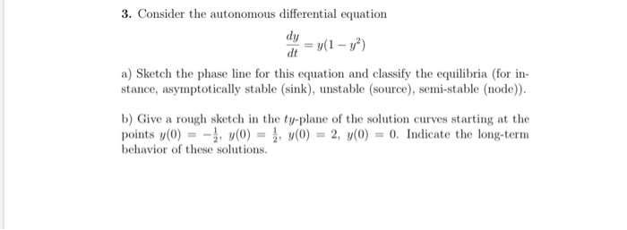 Solved 3. Consider the autonomous differential equation dy = | Chegg.com