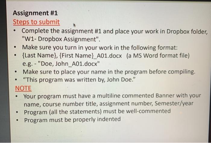 Solved . . Assignment #1 Steps to submit • Complete the | Chegg.com