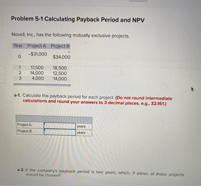 Solved Problem 5-1 Calculating Payback Period and NPV | Chegg.com