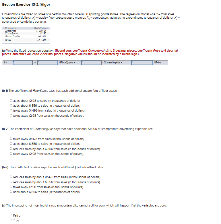 Solved Section Exerclse 13-2 (Algo) ﻿Observations are taken | Chegg.com