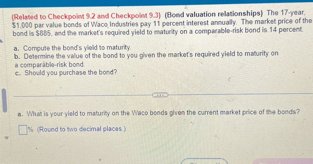 Solved (Related to Checkpoint 9.2 ﻿and Checkpoint 9.3) (Bond | Chegg.com
