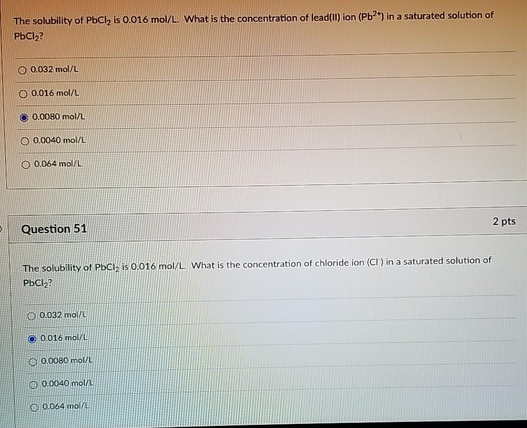 Solved The solubility of PbCl2 is 0.016 mol/L. What is the | Chegg.com