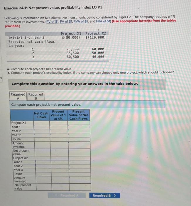 Solved Exercise 24-11 Net present value, profitability index | Chegg.com