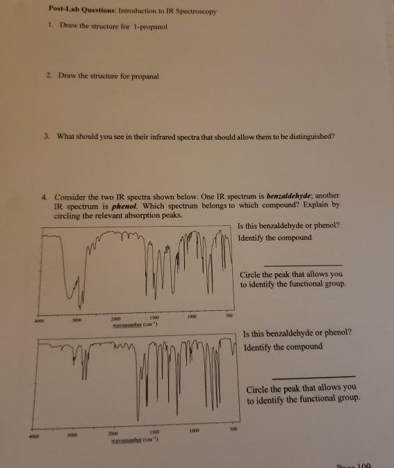 Solved Post-Lab Questions: Introduction to IR Spectroscopy | Chegg.com