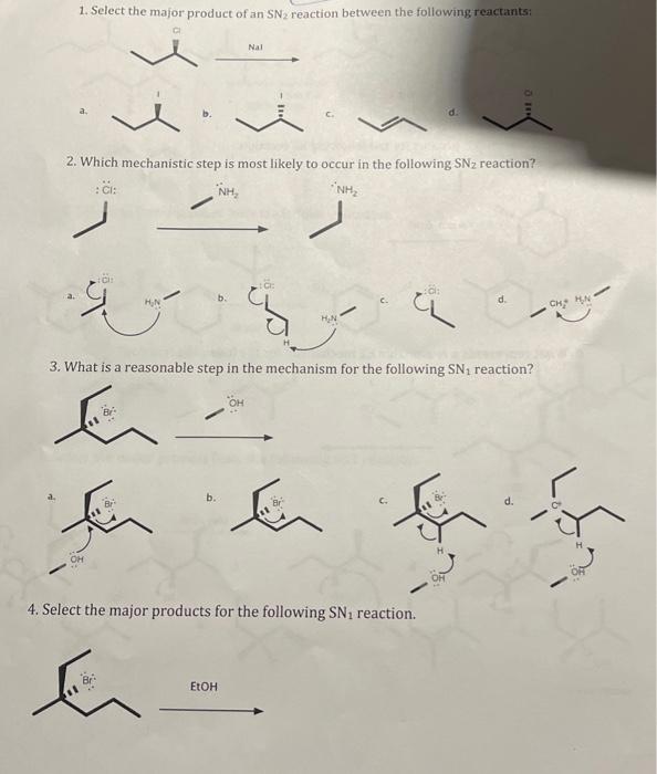Solved 1. Select the major product of an SN2 reaction | Chegg.com