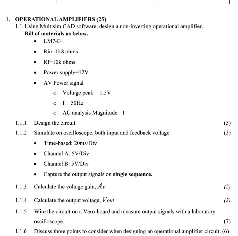 Solved OPERATIONAL AMPLIFIERS (25)1.1 ﻿Using Multisim CAD | Chegg.com