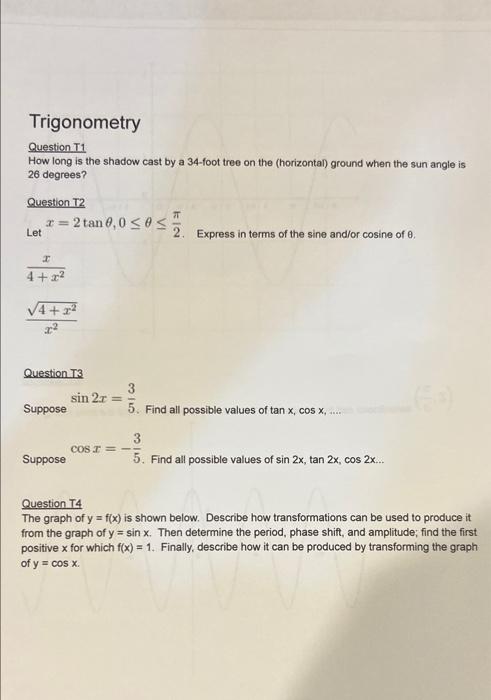 Solved Trigonometry Question T1 How long is the shadow cast | Chegg.com