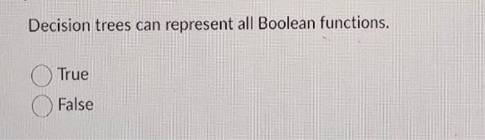 Solved Decision trees can represent all Boolean functions. | Chegg.com