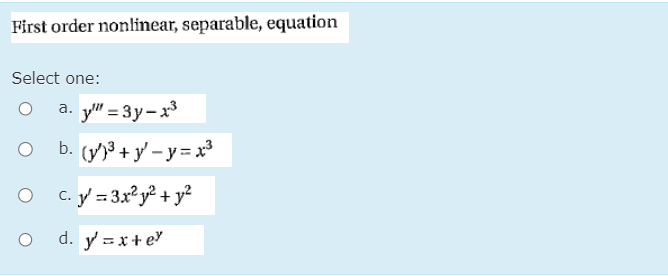 Solved First order nonlinear, separable, equationSelect | Chegg.com