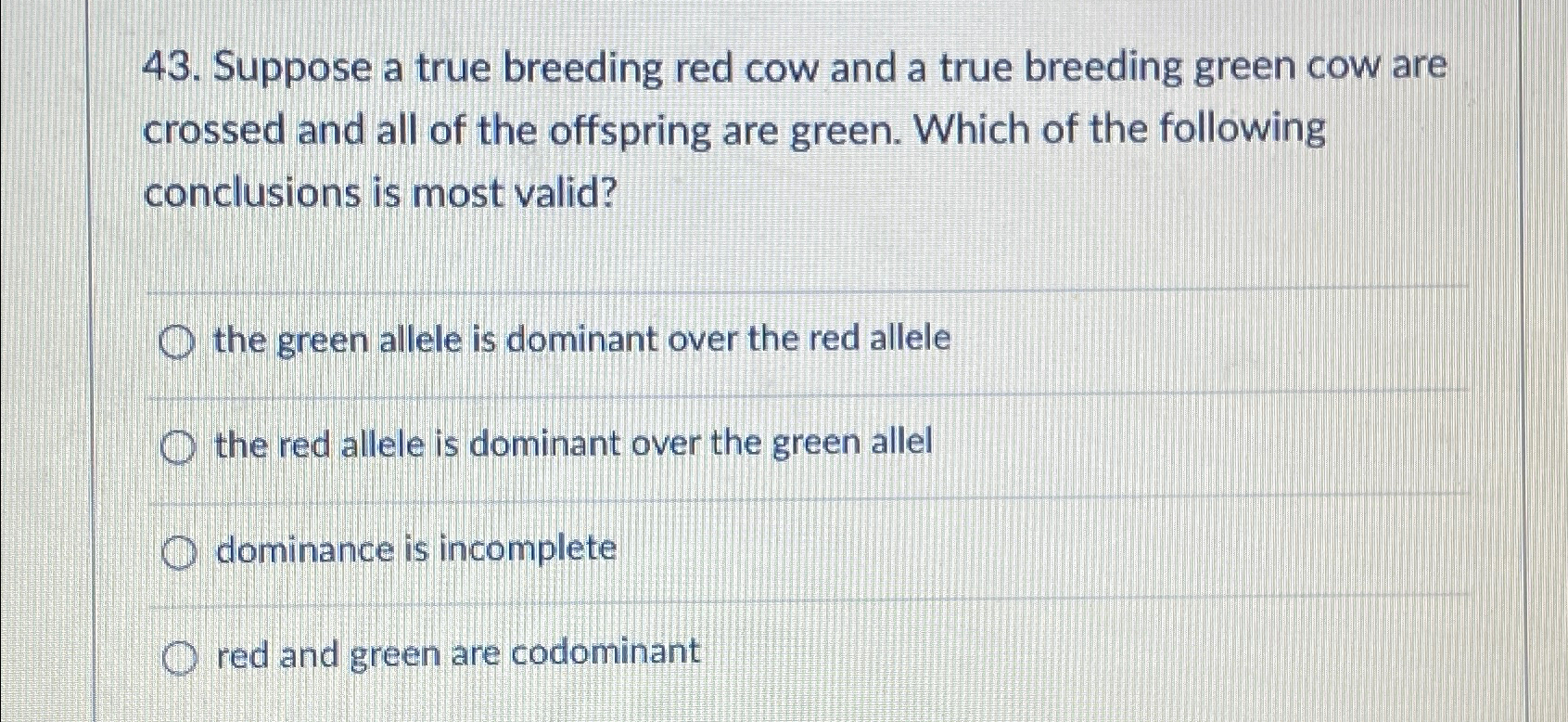 Solved Suppose a true breeding red cow and a true breeding | Chegg.com
