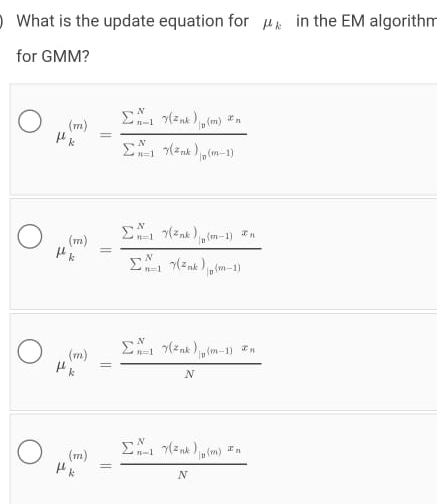 What is the update equation for μk ﻿in the EM | Chegg.com