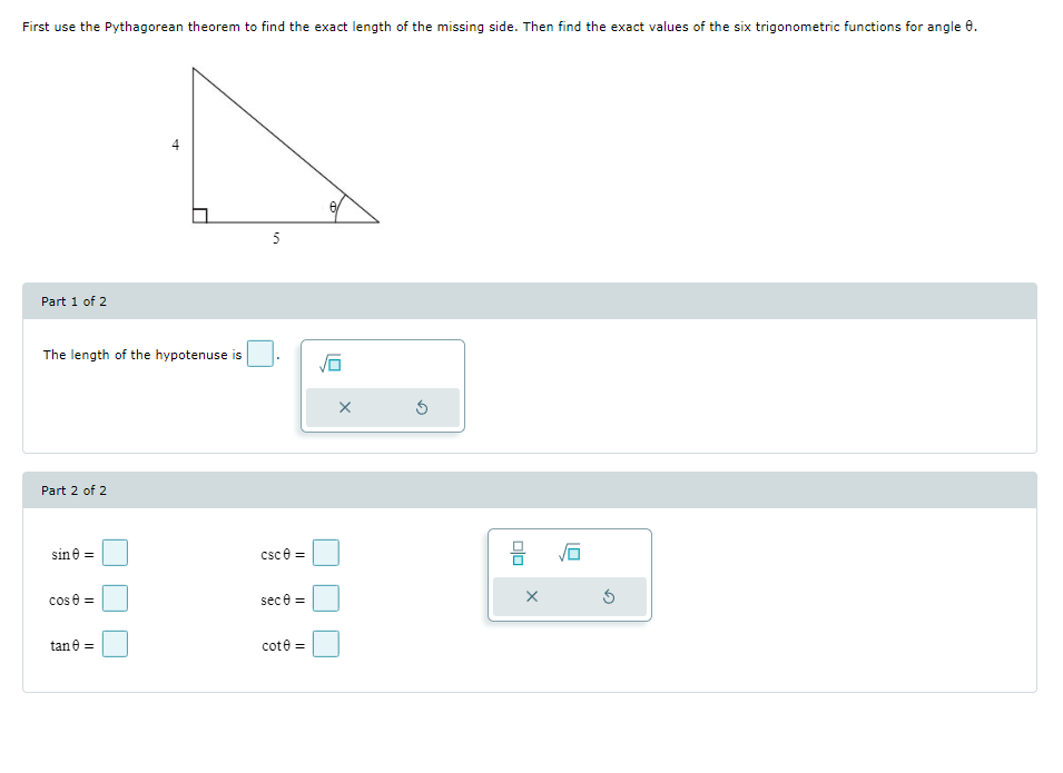 Solved First use the Pythagorean theorem to find the exact | Chegg.com