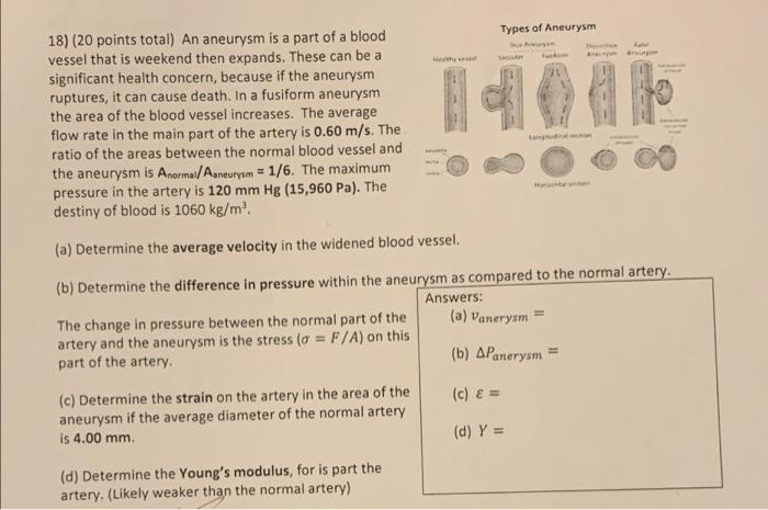Solved Types of Aneurysm 18) (20 points total) An aneurysm | Chegg.com