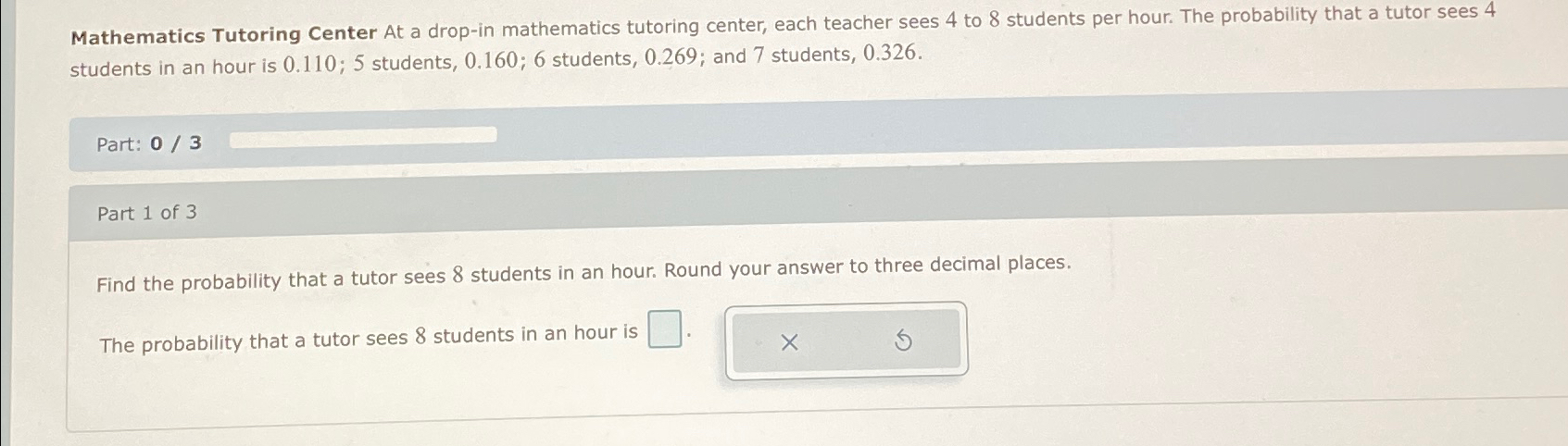 Solved Mathematics Tutoring Center At a drop-in mathematics | Chegg.com