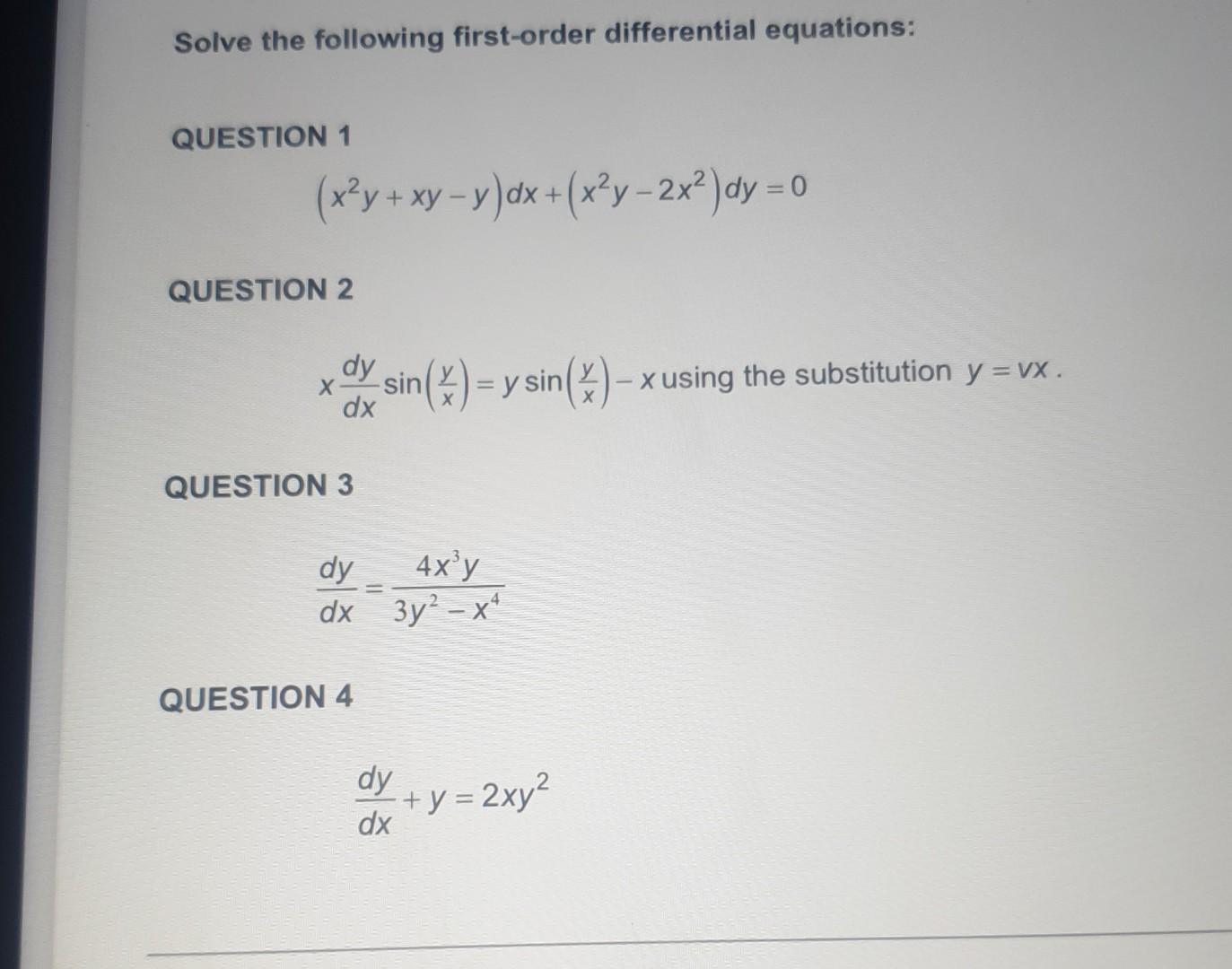 Solved Solve the following first-order differential | Chegg.com