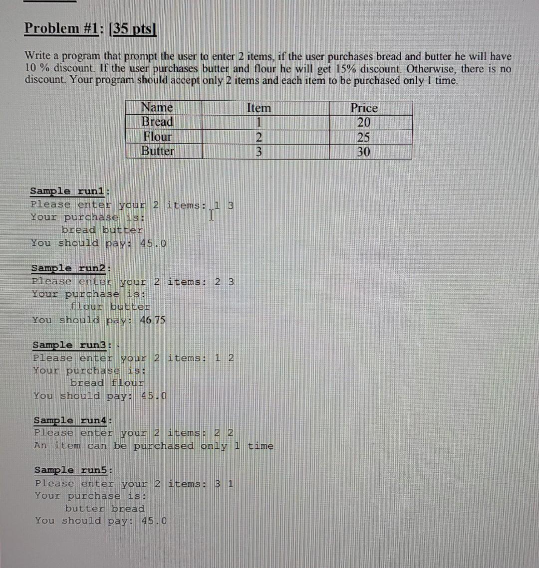 Solved Problem #1: (35 pts Write a program that prompt the | Chegg.com