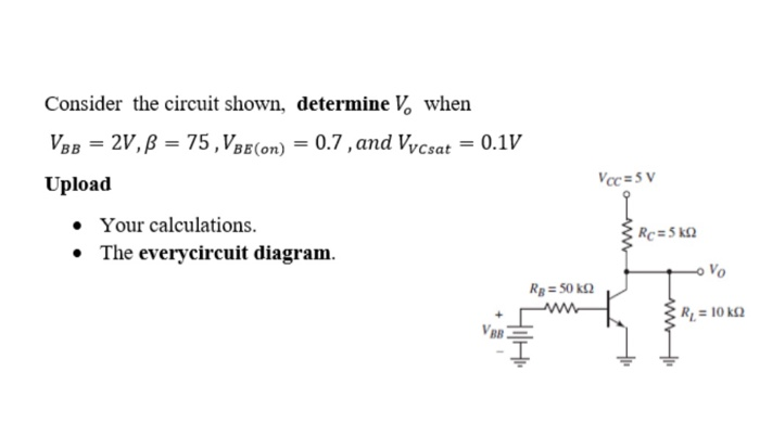 Solved Consider the circuit shown, determine V. when VBb = | Chegg.com