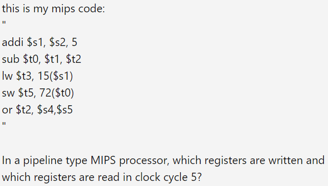 Solved In a pipeline type MIPS processor, which registers | Chegg.com