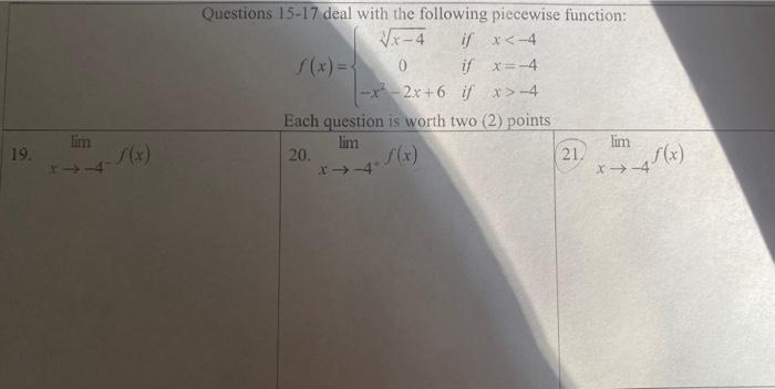 Solved Questions 15−17 deal with the following piecewise | Chegg.com
