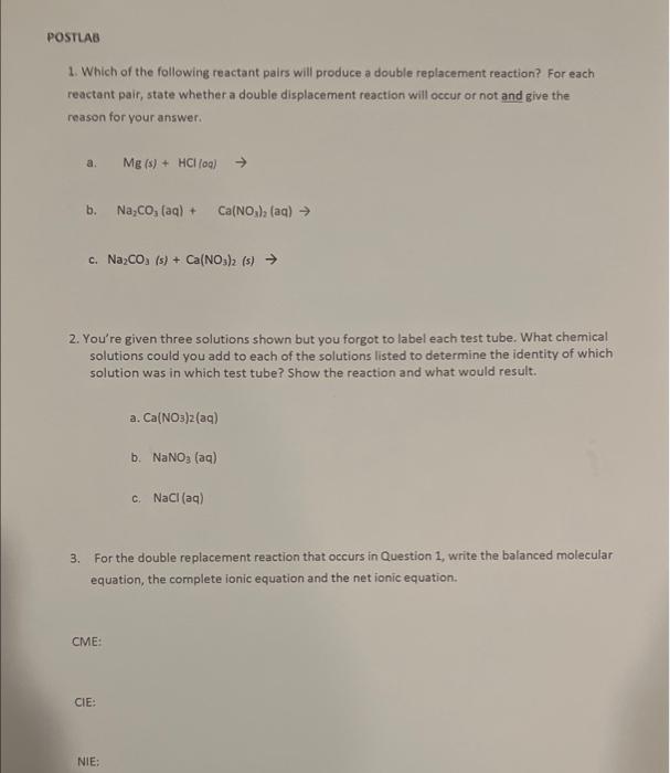 Solved 1. Which of the following reactant pairs will produce | Chegg.com