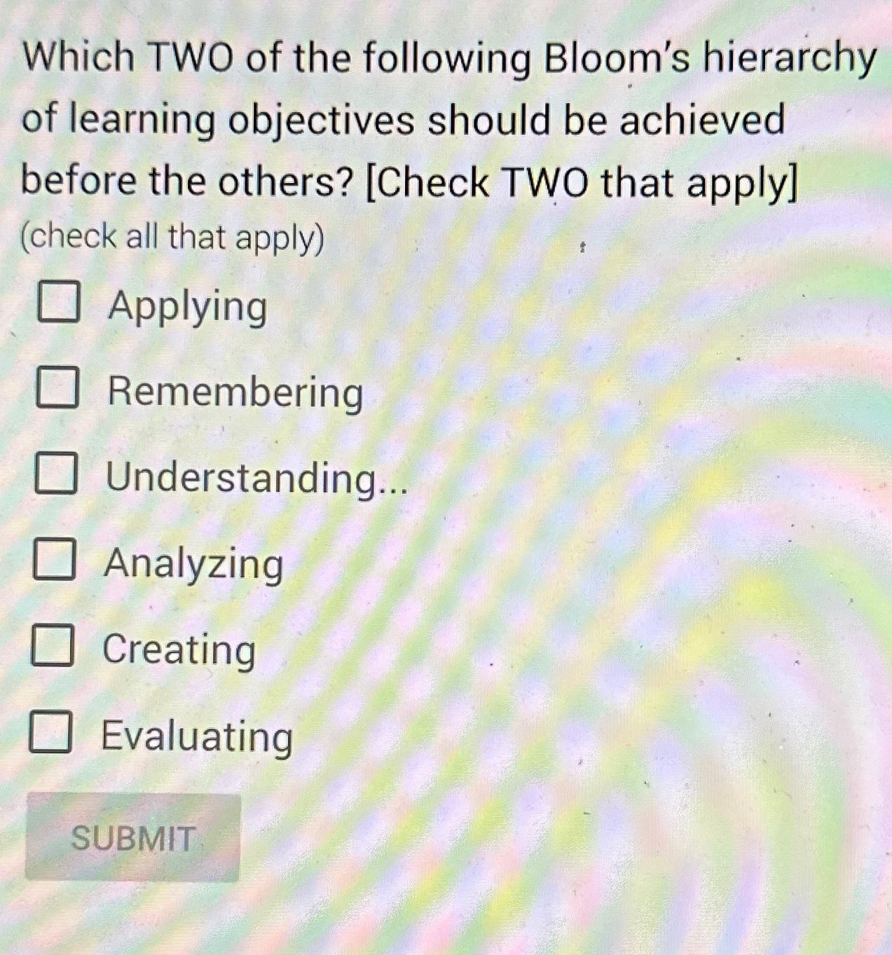 Solved Which TWO of the following Bloom's hierarchy of | Chegg.com