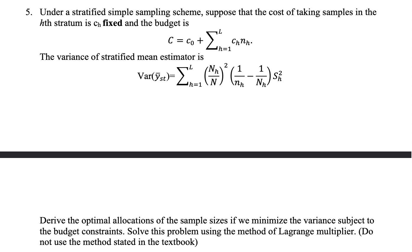 Solved Under a stratified simple sampling scheme, suppose | Chegg.com