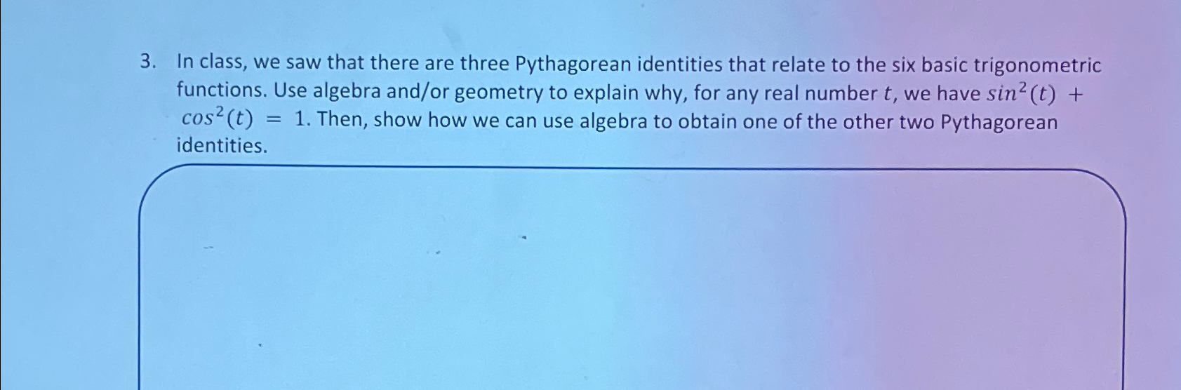 Solved In class, we saw that there are three Pythagorean | Chegg.com