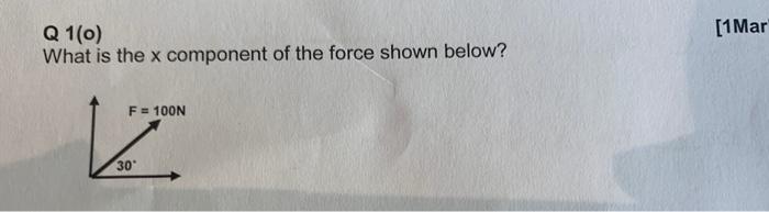 Solved Q 1(o) What is the x component of the force shown | Chegg.com