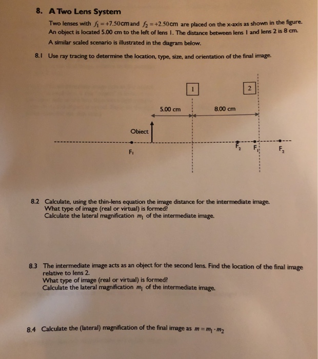 Solved 8. A Two Lens System Two lenses with fi = +7.50cm and | Chegg.com